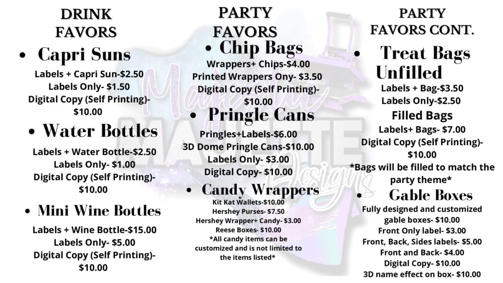 Party Packages - Majestic Majette Designs